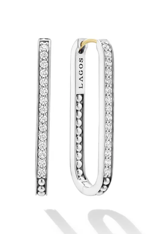 Lagos Caviar Spark Linear Diamond Hoop Earrings - Silver