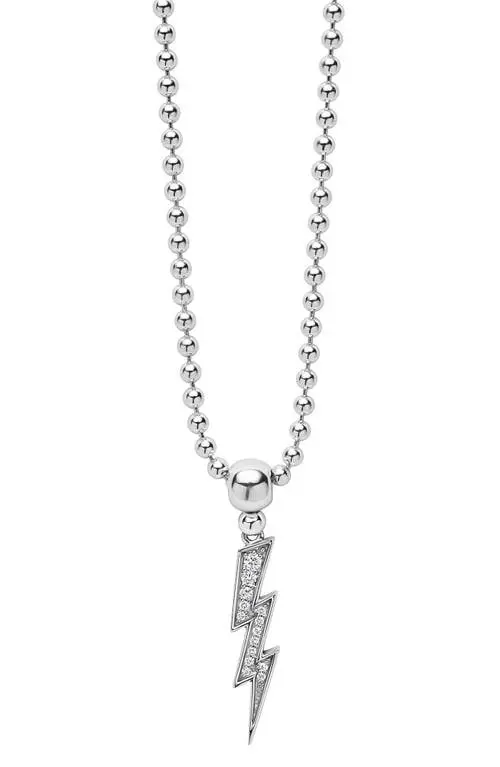 Lagos Caviar Spark Lightning Bolt Diamond Pendant Necklace - Silver