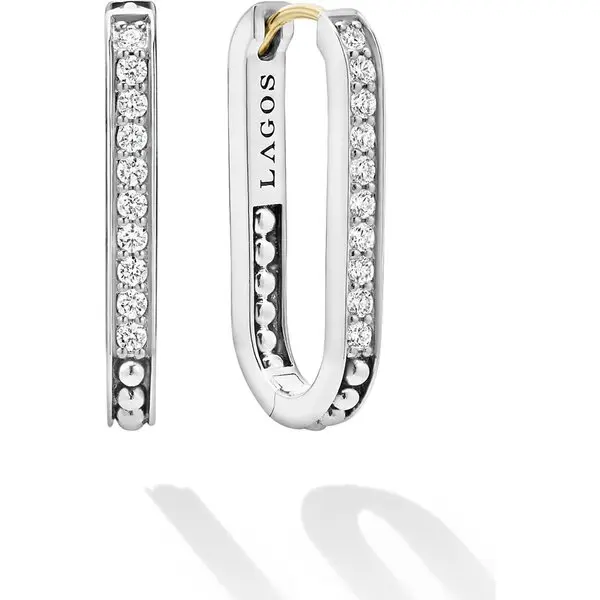 Lagos Caviar Spark Linear Diamond Hoop Earrings - Silver