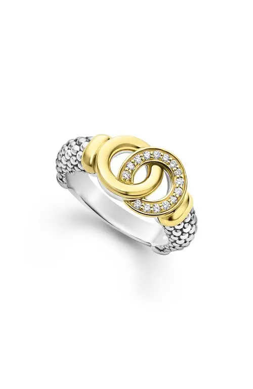 Lagos Signature Caviar Interlocking Diamond Ring - Two-tone