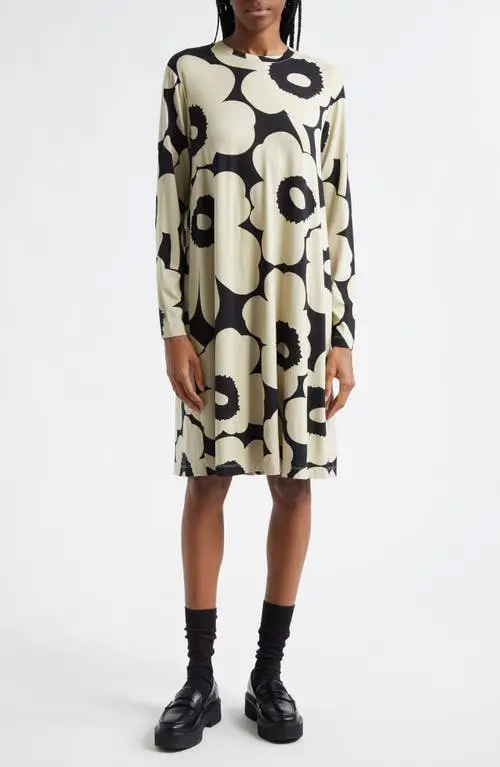 Marimekko Terassi Unikko Long Sleeve Jersey Dress In Beige Black - 60% Off  | Editorialist