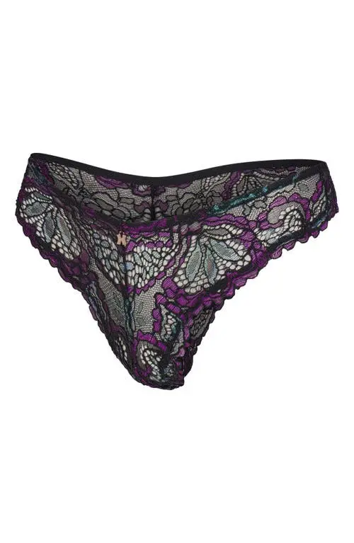 SAVAGE X FENTY Romantic Corded Lace Brazilian Panties - Black Caviar/purple Metallic