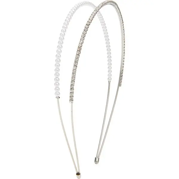 Bp. Crystal & Imitation Pearl Layered Headband - Ivory- Rhodium