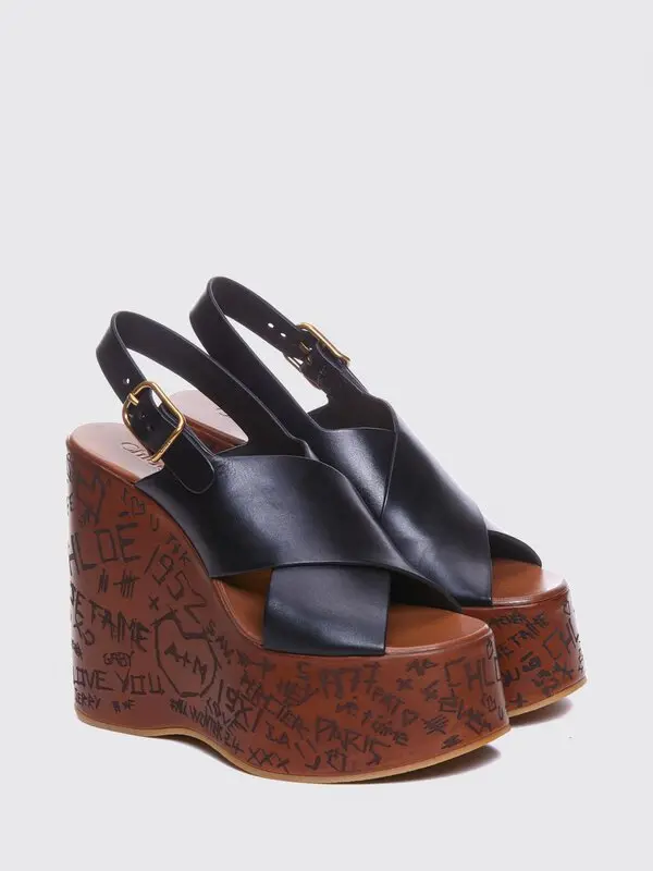 Chloé Wedge Sandals - Black