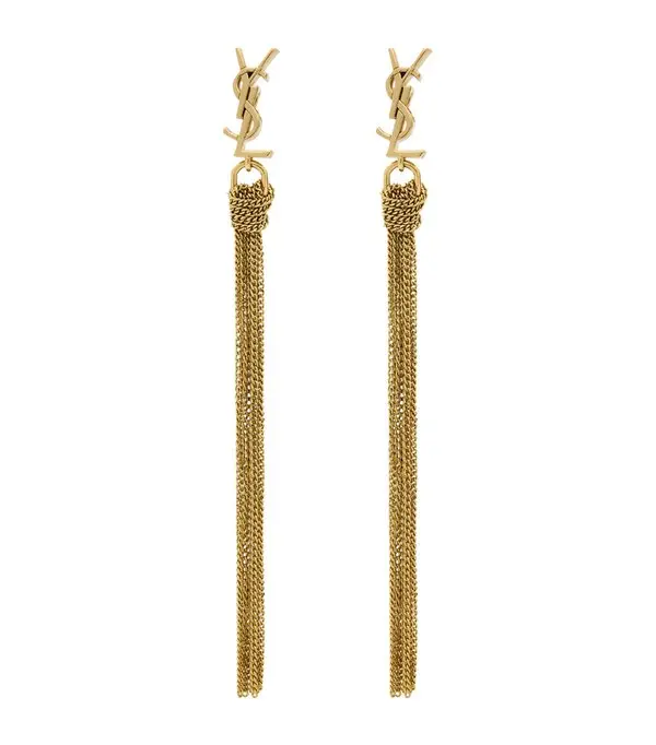 Saint Laurent Cassandre Tassel Pendant Earrings - Metallic