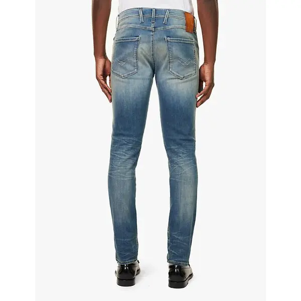 REPLAY Anbass Hyperflex Whiskering Slim Fit Straight-leg Jeans - Medium Blue