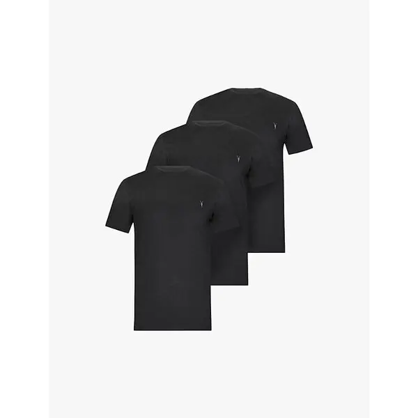 ALLSAINTS Brace Logo-embroidered Pack Of Three Cotton-jersey T-shirts - Black