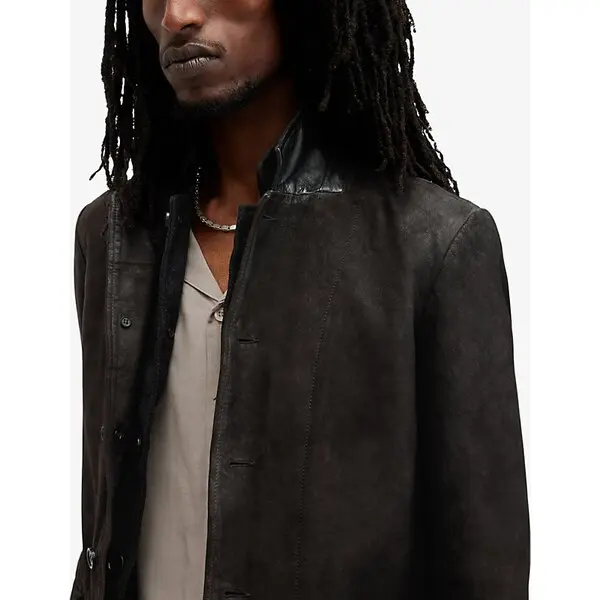 ALLSAINTS Survey Double-layered Leather Blazer - Anthracite Gre
