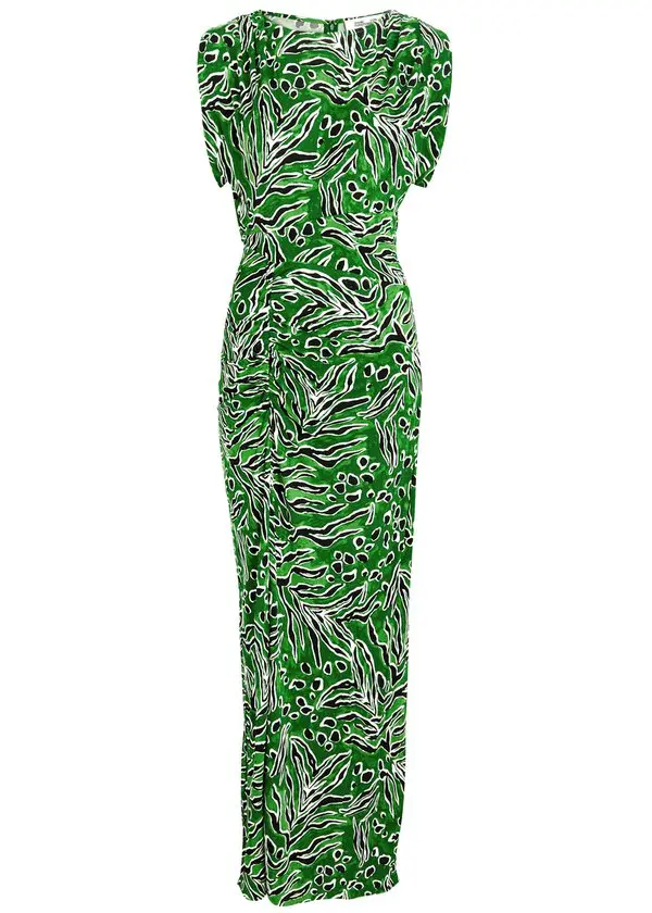 Diane Von Furstenberg Gertrude Printed Jersey Maxi Dress In Green - 70% Off  | Editorialist