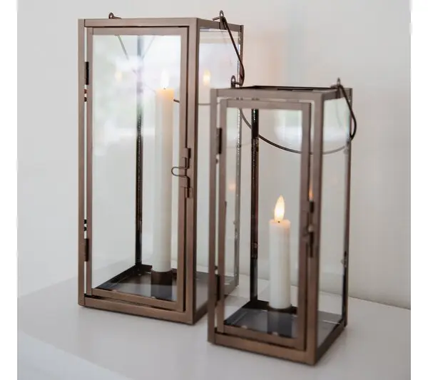 LAUREN MCBRIDE Home Set Of 2 Metal Lanterns W/ Taper Candle - One-color