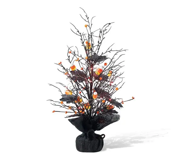 GLITZHOME 21'h Lighted Halloween Candy Corn Ber Ries Table Tree - One-color