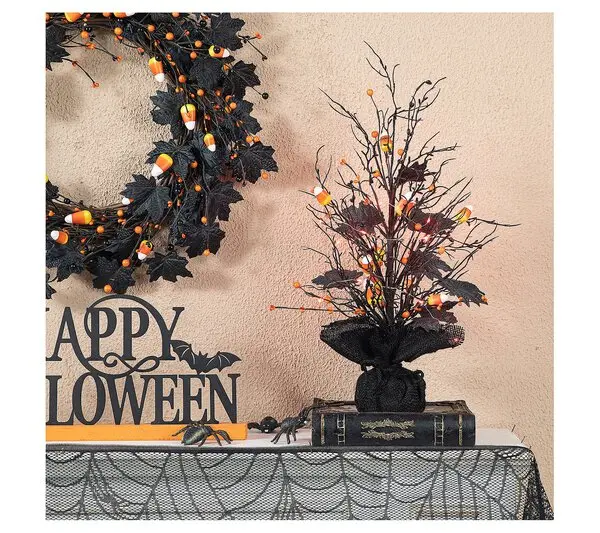 GLITZHOME 21'h Lighted Halloween Candy Corn Ber Ries Table Tree