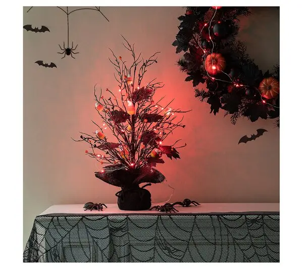 GLITZHOME 21'h Lighted Halloween Candy Corn Ber Ries Table Tree