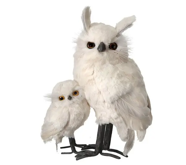 VALERIE PARR HILL 11.5' White Furred Snow Owl With Baby Valeri E - One-color