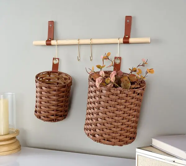CELLA Entryway Set Of 2 Poly Rattan Baskets With Hanger - One-color