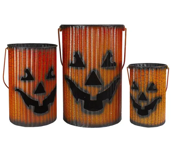 NORTHLIGHT 3 Pc Metal Pumpkin Lantern Set Decor - One-color