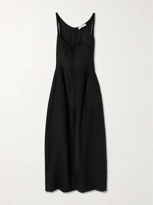 Faithfull The Brand Sanne Linen Midi Dress In Black - 50% Off | Editorialist