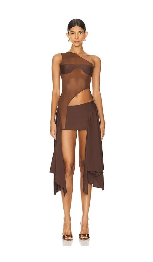 SKETCH-Y X Revolve Tricot Mesh Dress - Brown