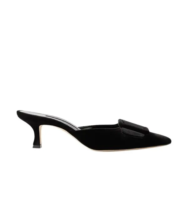 Manolo Blahnik Maysale 50 Buckled Velvet Mules - Black