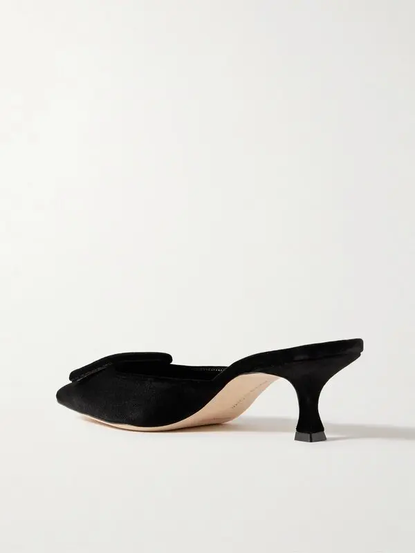 Manolo Blahnik Maysale 50 Buckled Velvet Mules - Black