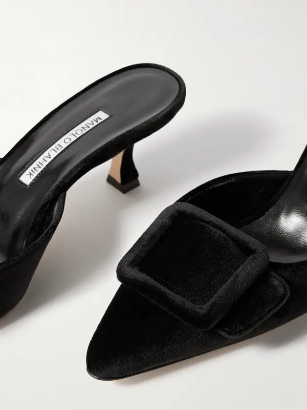 Manolo Blahnik Maysale 50 Buckled Velvet Mules - Black