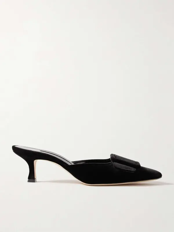 Manolo Blahnik Maysale 50 Buckled Velvet Mules - Black