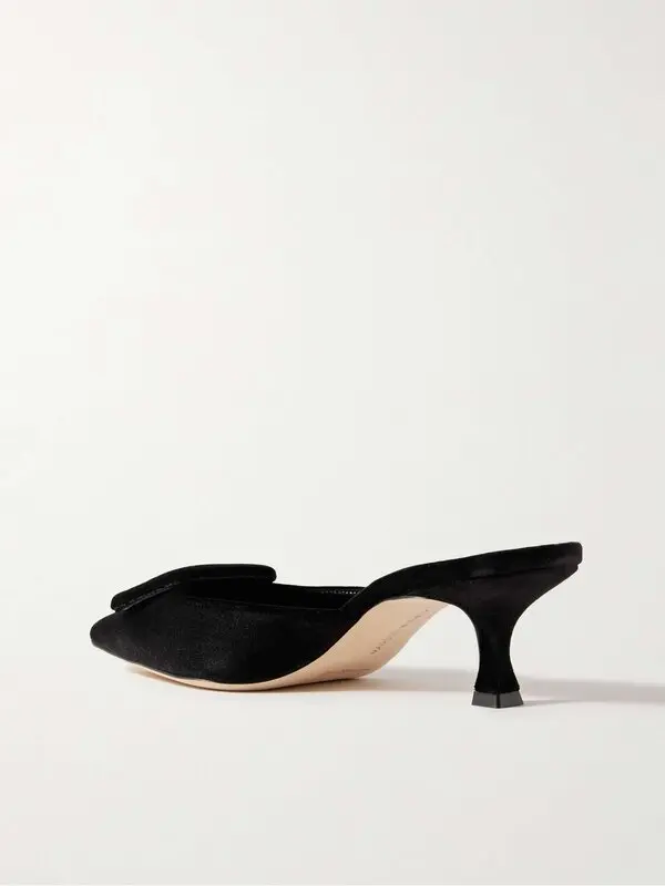 Manolo Blahnik Maysale 50 Buckled Velvet Mules - Black