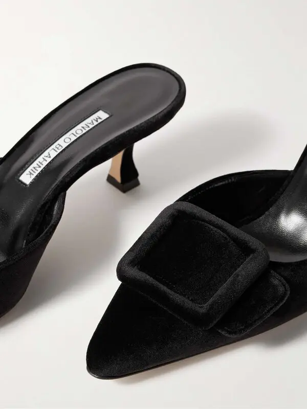 Manolo Blahnik Maysale 50 Buckled Velvet Mules - Black