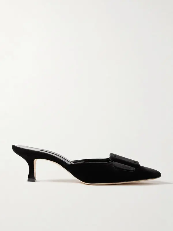 Manolo Blahnik Maysale 50 Buckled Velvet Mules - Black