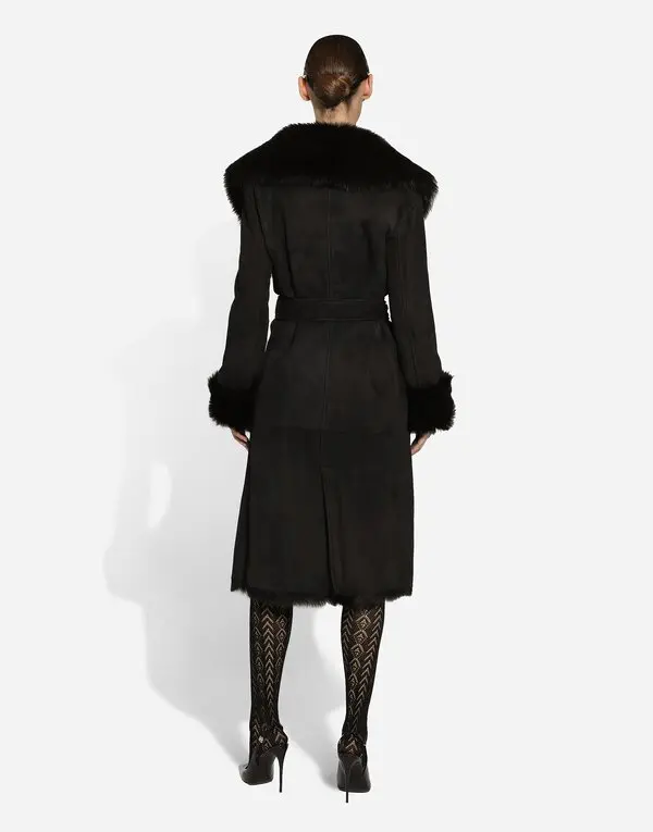 Dolce & Gabbana Shearling Coat With Belt - Black