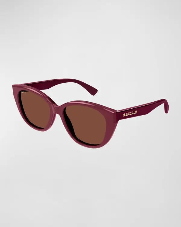 Gucci Acetate Cat-eye Sunglasses With Star Logo - Burgundy