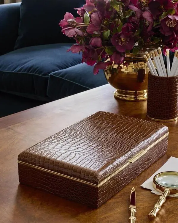 Aerin Classic Croc Leather Desk Box