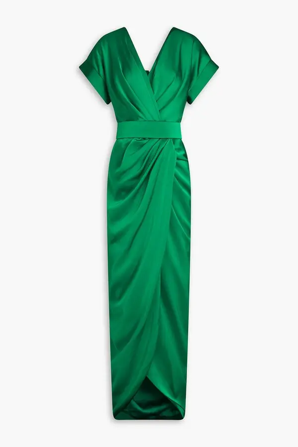 slim fit dress slacks Aesha Cape Dress In Ivy-Green – Rhea Costa main image 1