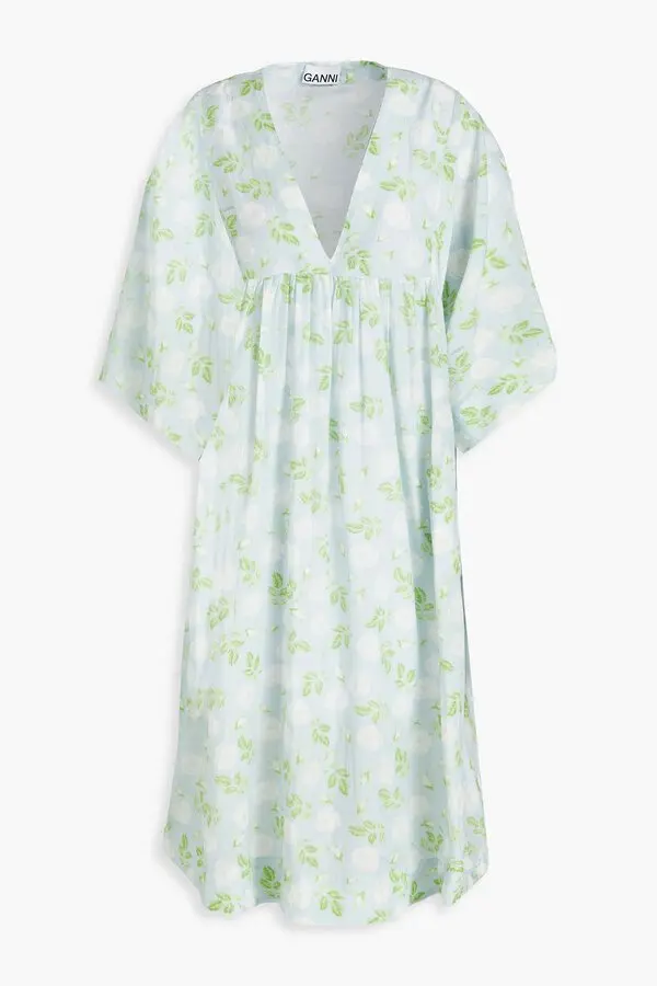 Ganni Floral-Print Cotton And Silk-Blend Midi Dress In Sky Blue - 80% Off |  Editorialist