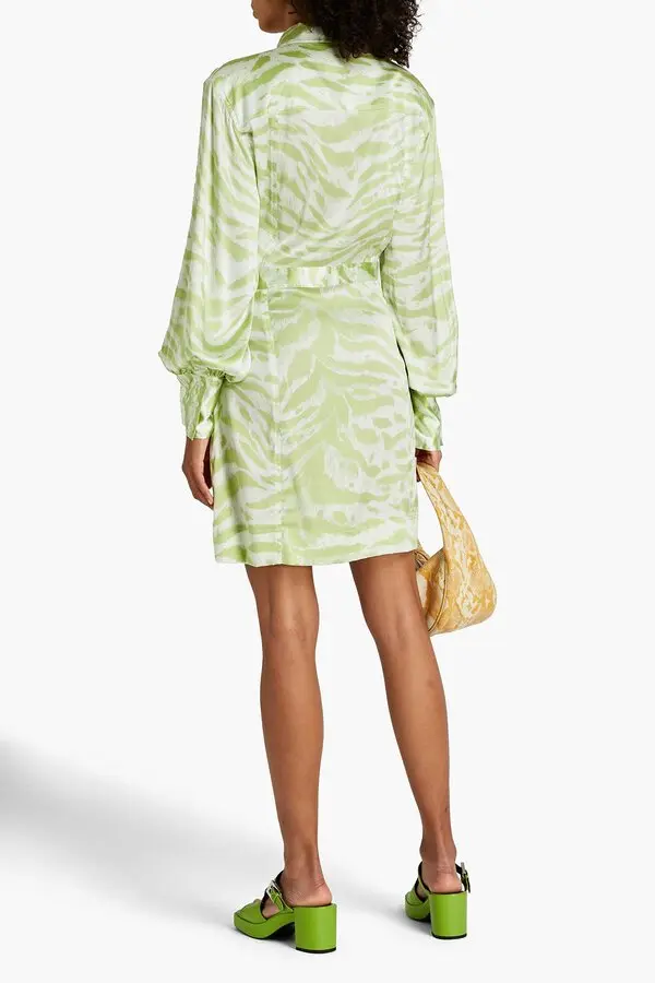 Tiger-print Silk-blend Satin Mini Wrap Dress