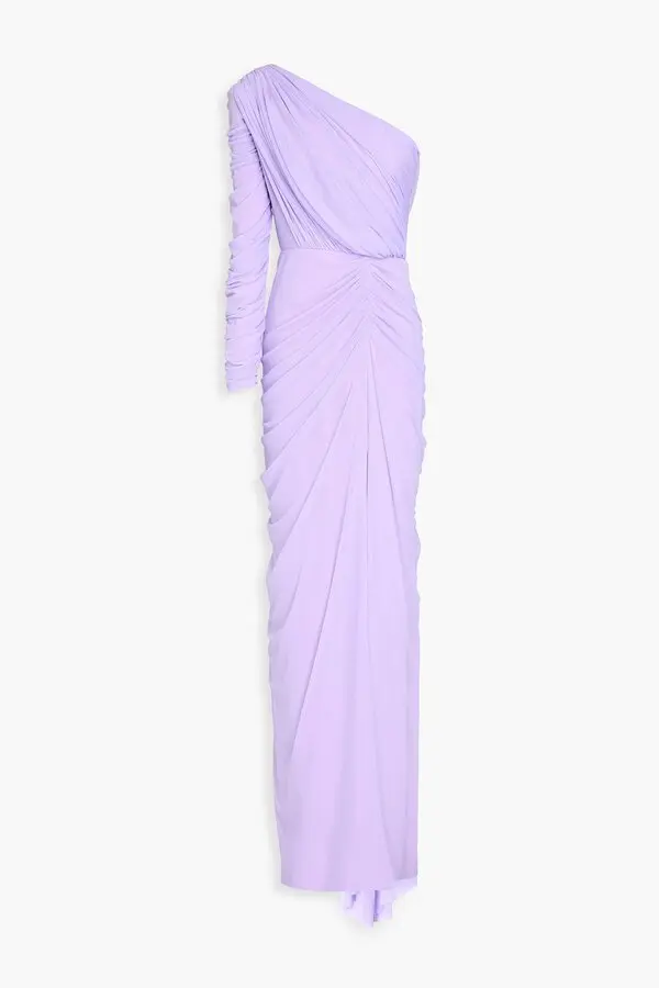 RHEA COSTA One-sleeve Ruched Tulle Gown - Lavender