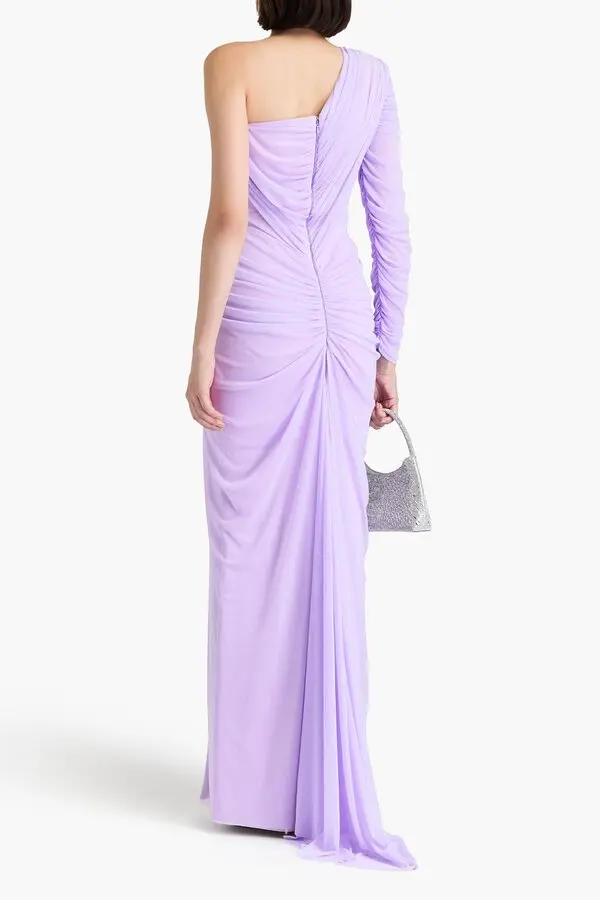 RHEA COSTA One-sleeve Ruched Tulle Gown - Lavender