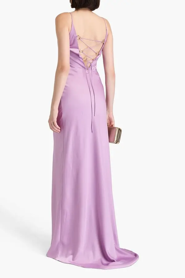 RHEA COSTA Lace-up Draped Gown