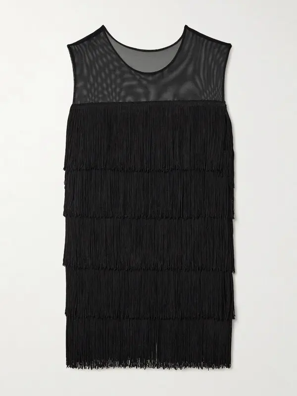 Norma Kamali Fringed Tulle Mini Dress