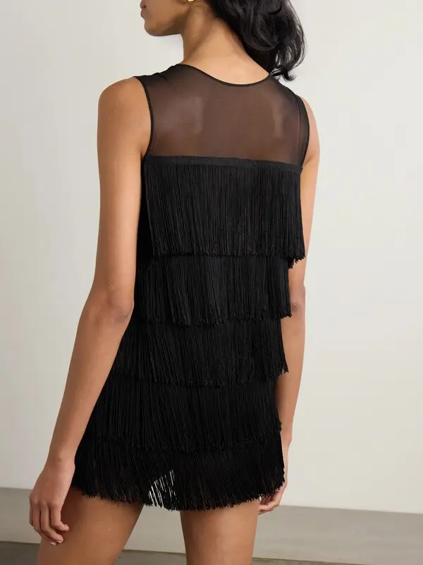 Norma Kamali Fringed Tulle Mini Dress