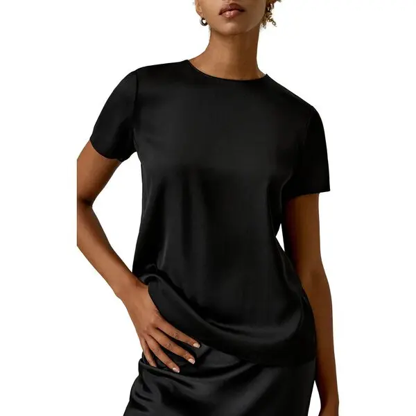 Lilysilk 100% Natural Silk Crewneck Short Sleeve T-shirt - Black