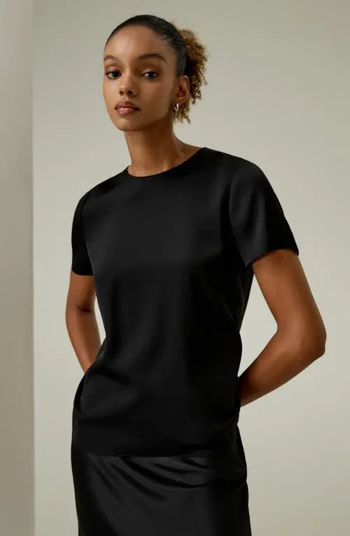 Lilysilk 100% Natural Silk Crewneck Short Sleeve T-shirt - Black