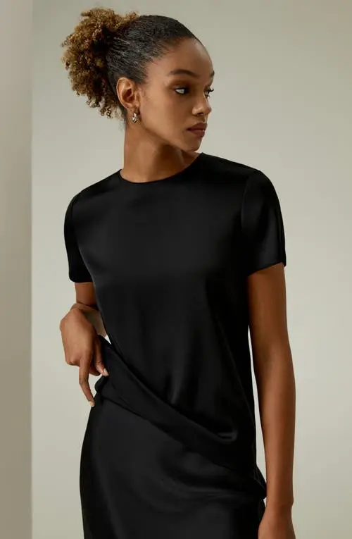 Lilysilk 100% Natural Silk Crewneck Short Sleeve T-shirt - Black