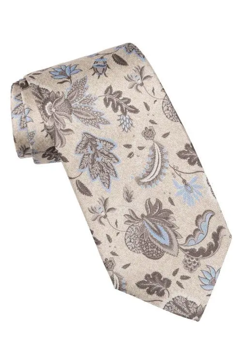 ELIZABETTA Medici Extra Long Printed Silk Tie - Beige