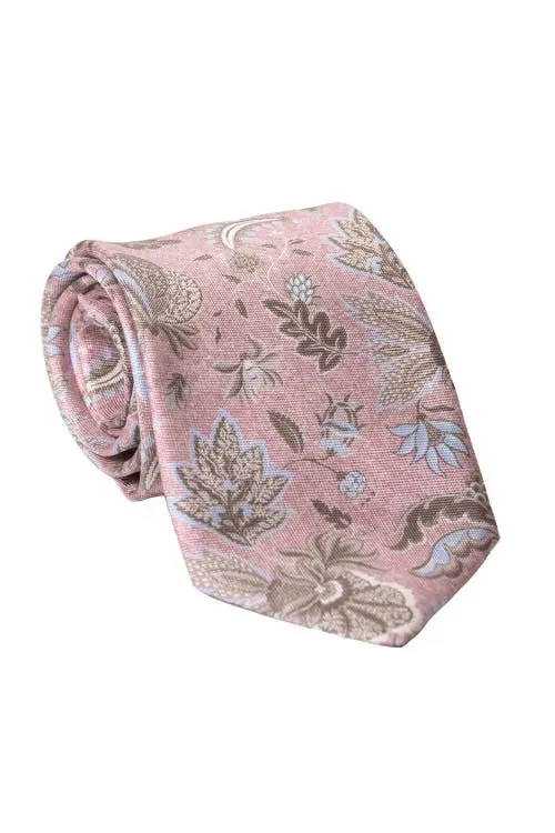 ELIZABETTA Medici Extra Long Printed Silk Tie - Pink