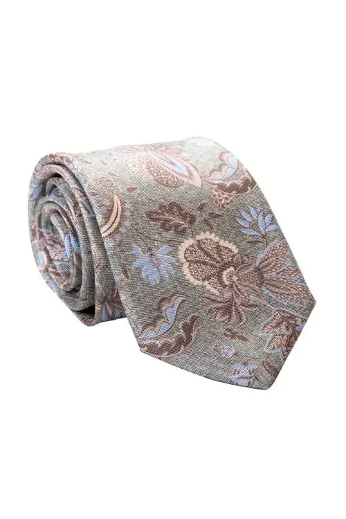 ELIZABETTA Medici Extra Long Printed Silk Tie - Soft Jade