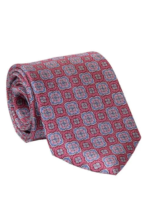 ELIZABETTA Veneto Extra Long Printed Neck Tie - Claret Red