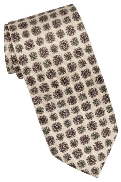 ELIZABETTA Claudius Extra Long Printed Neck Tie - Cream