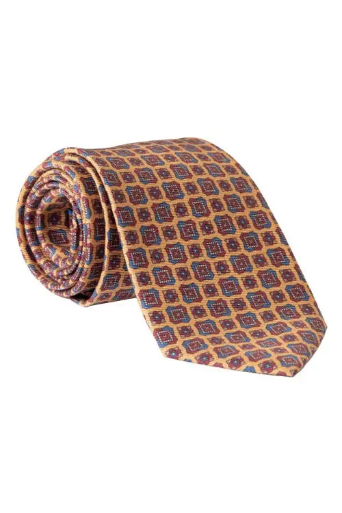 ELIZABETTA Parmaprinted Standard Silk Neck Tie - Amber Yellow