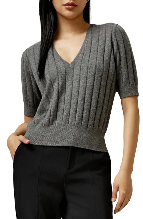 Lilysilk Cashmere V-neck T-shirt - Medium Gray